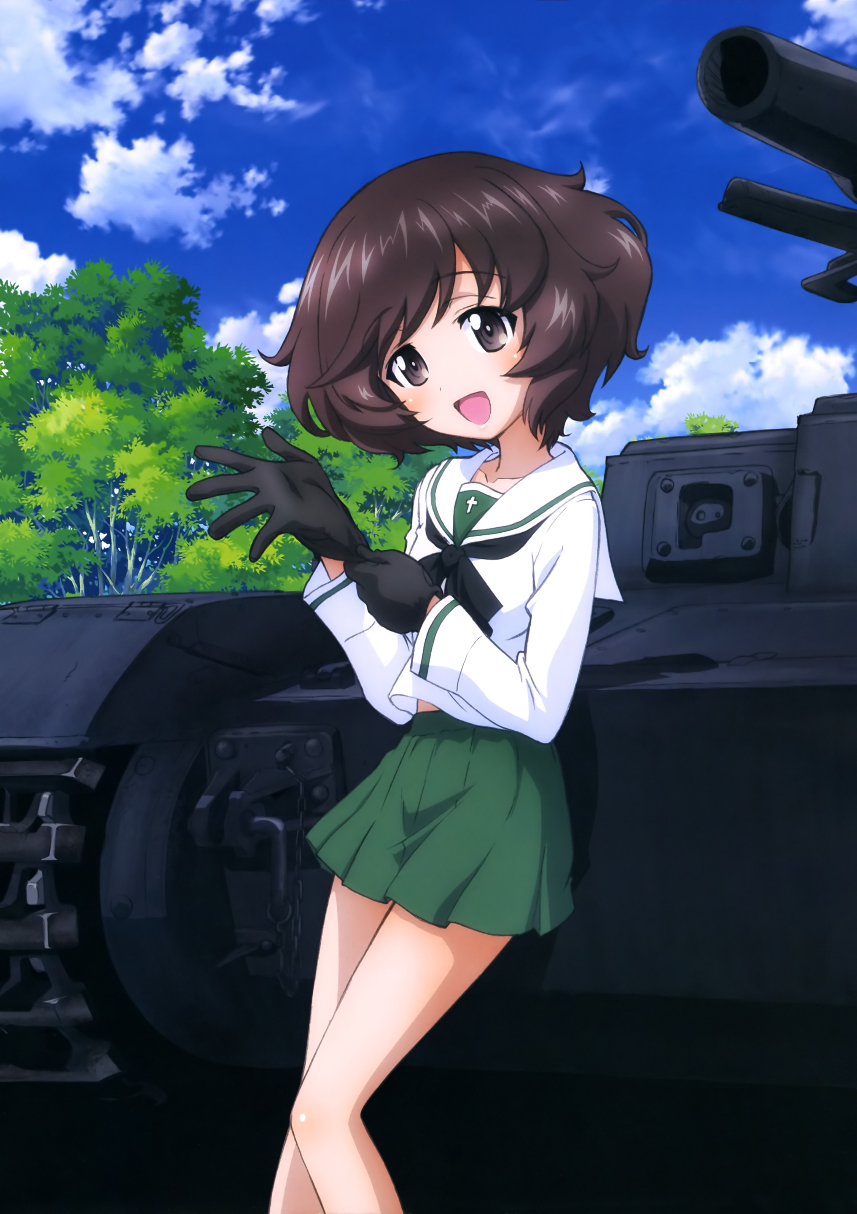 Safebooru - 1girl absurdres akiyama yukari bare legs black eyes brown hair girls und panzer ...
